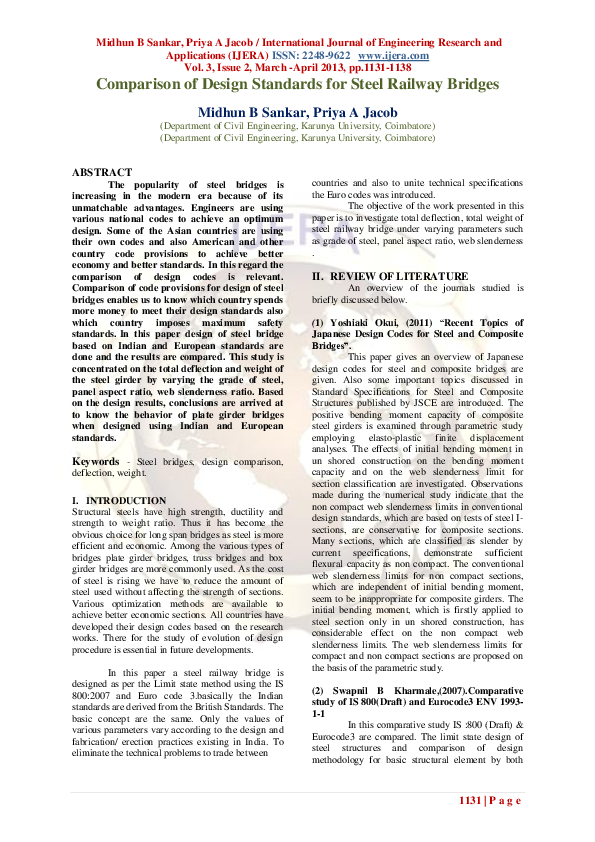 (PDF) Comparison of Design Standards for Steel Railway Bridges
