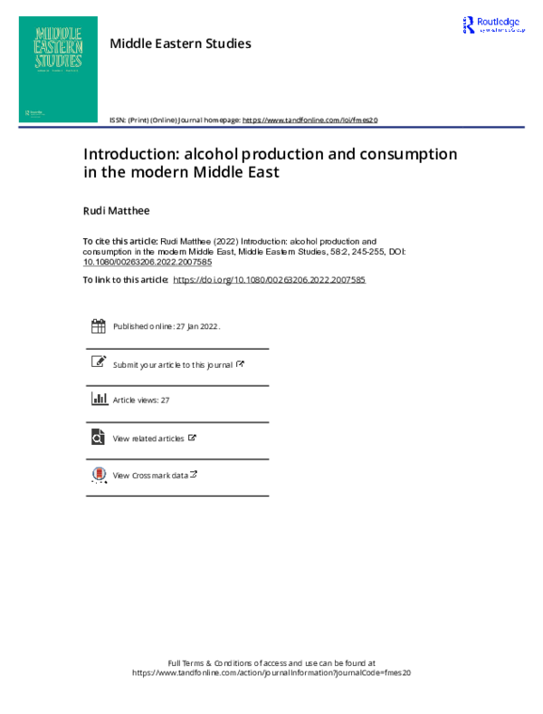 (PDF) Introduction: alcohol production and consumption in the modern ...
