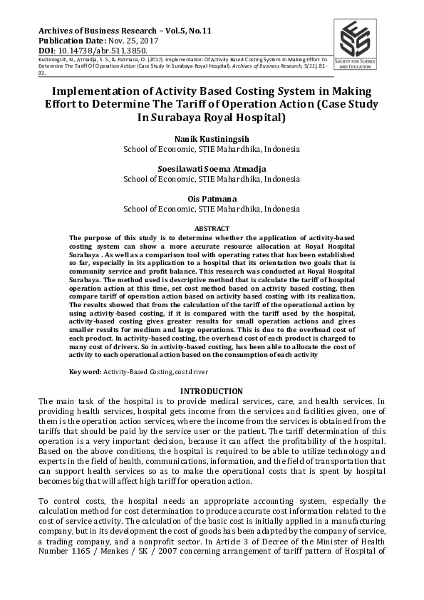 (PDF) Implementation Of Activity Based Costing System In Making Affort ...