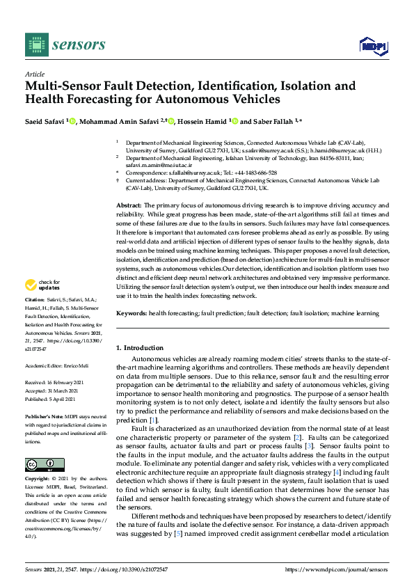 Pdf Multi Sensor Fault Detection Identification Isolation And Health Forecasting For