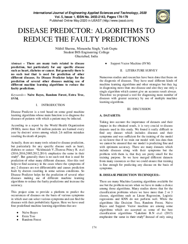 (PDF) Disease Predictor: Algorithms to Reduce the Faulty Predictions