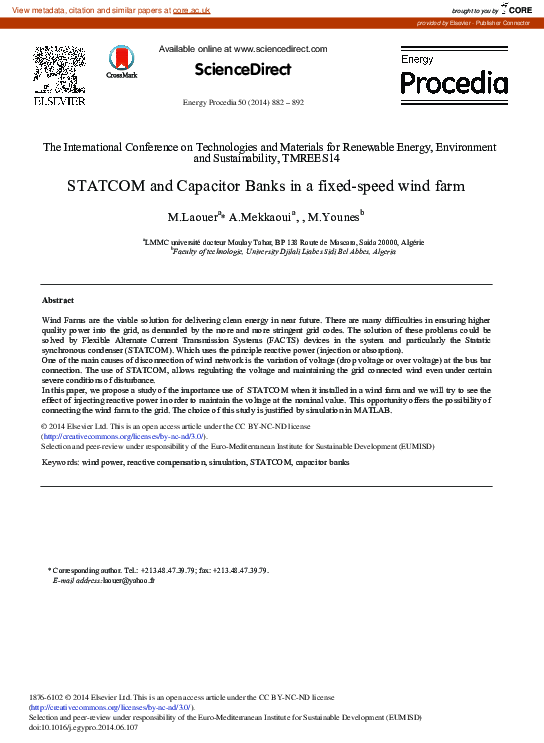 (PDF) STATCOM and Capacitor Banks in a Fixed-speed Wind Farm