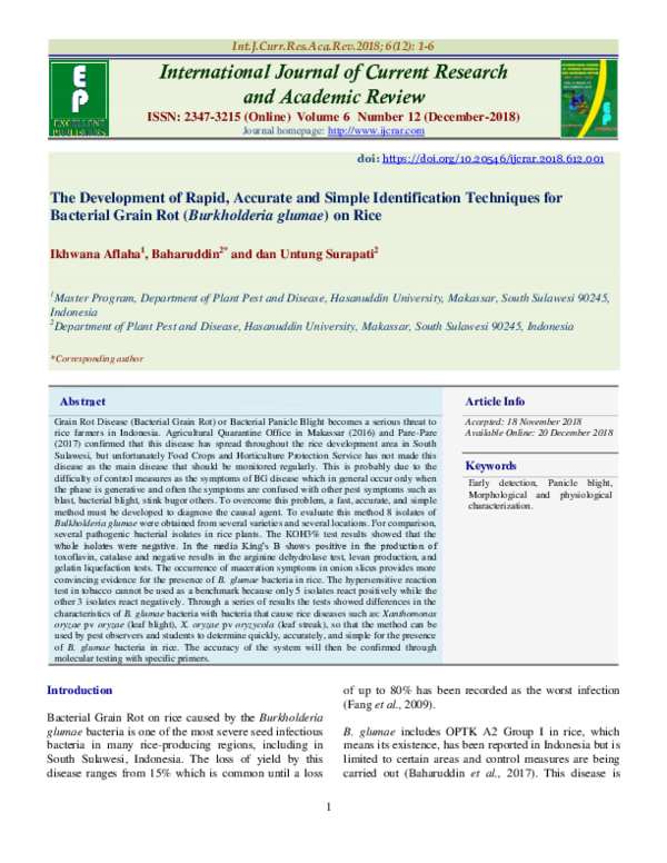 (PDF) The Development of Rapid, Accurate and Simple Identification ...