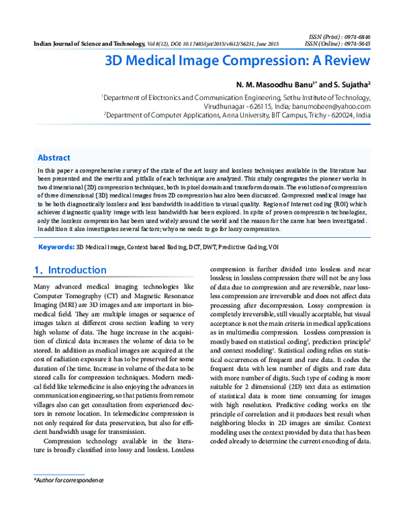 (PDF) 3D Medical Image Compression : A Review