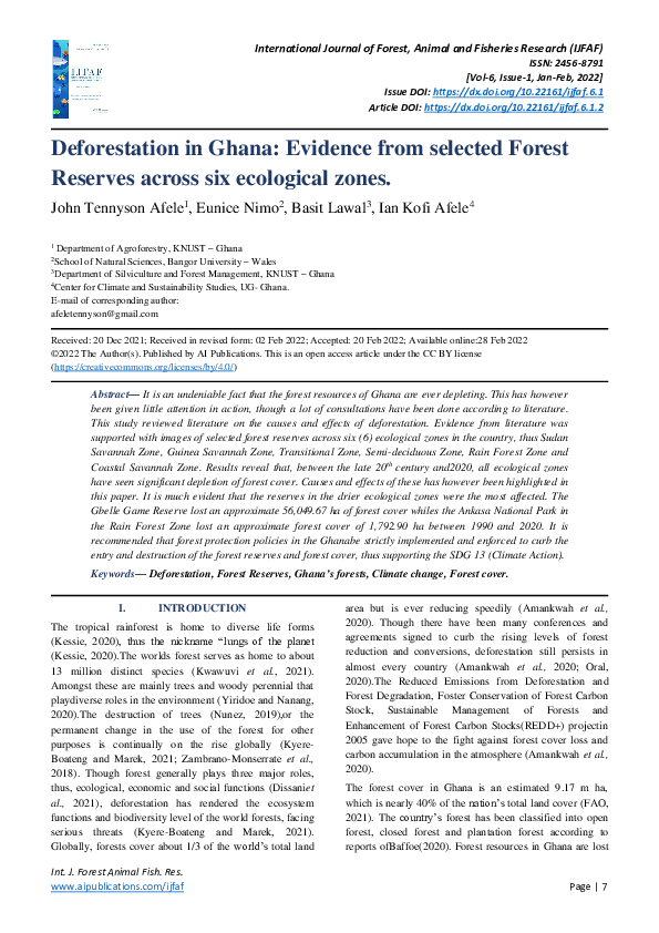 (PDF) Deforestation in Ghana: Evidence from selected Forest Reserves ...