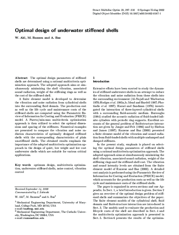 (PDF) Optimal design of underwater stiffened shells