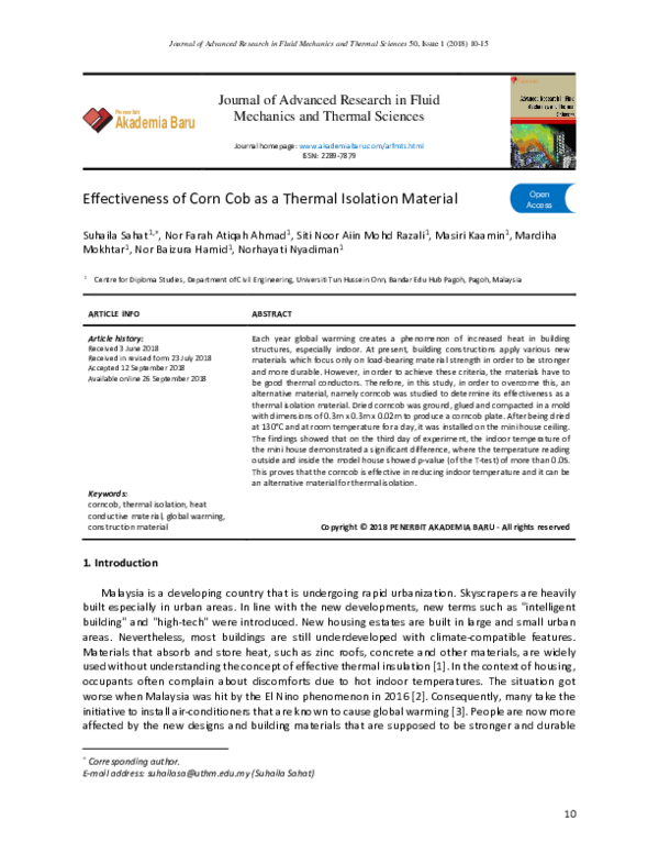 (PDF) Effectiveness of corn cob as a thermal isolation material