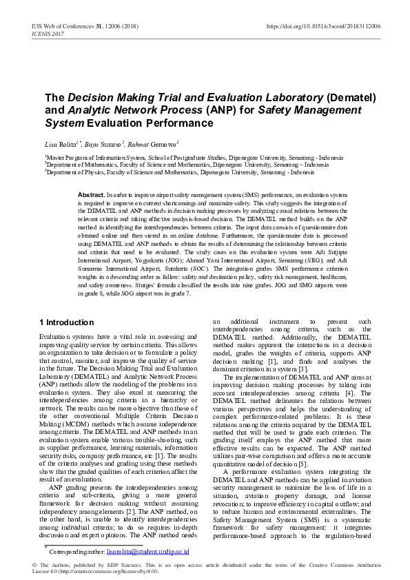 (PDF) The Decision Making Trial and Evaluation Laboratory (Dematel) and ...