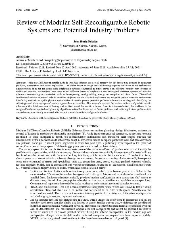 Pdf Review Of Modular Self Reconfigurable Robotic Systems And