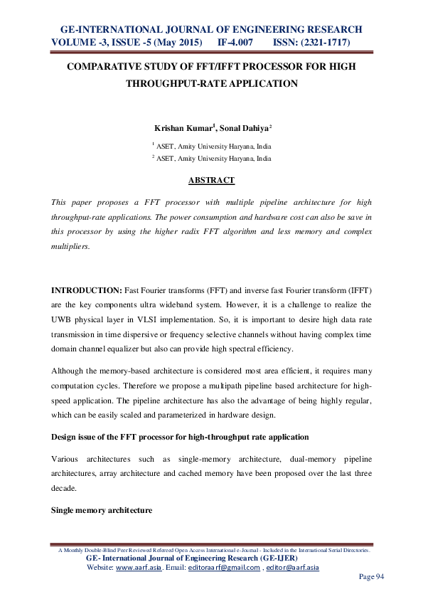 (PDF) Comparative Study of FFT/Ifft Processor for High Throughput-Rate Application
