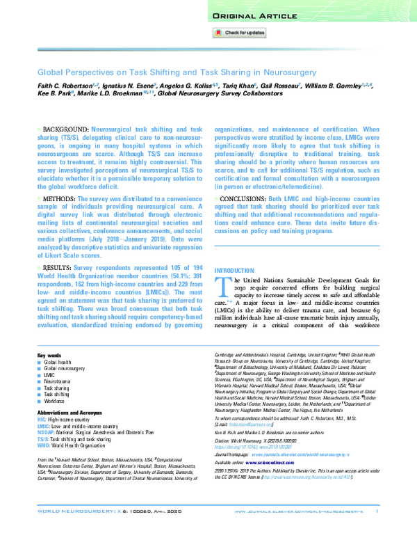 (PDF) Global Perspectives on Task-Shifting and Task-Sharing in Neurosurgery