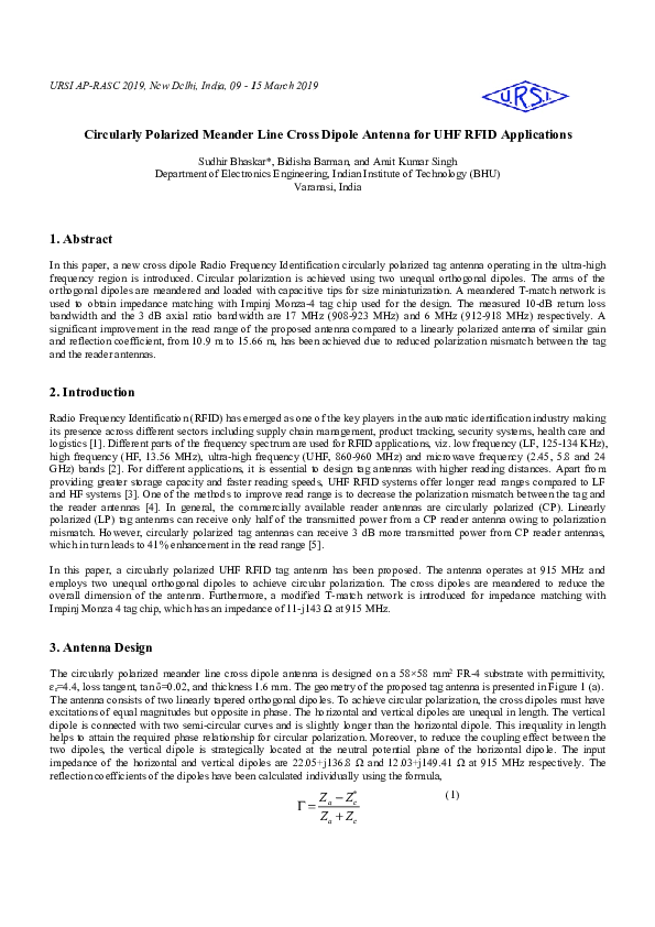 (PDF) Circularly Polarized Meander Line Cross Dipole Antenna for UHF ...