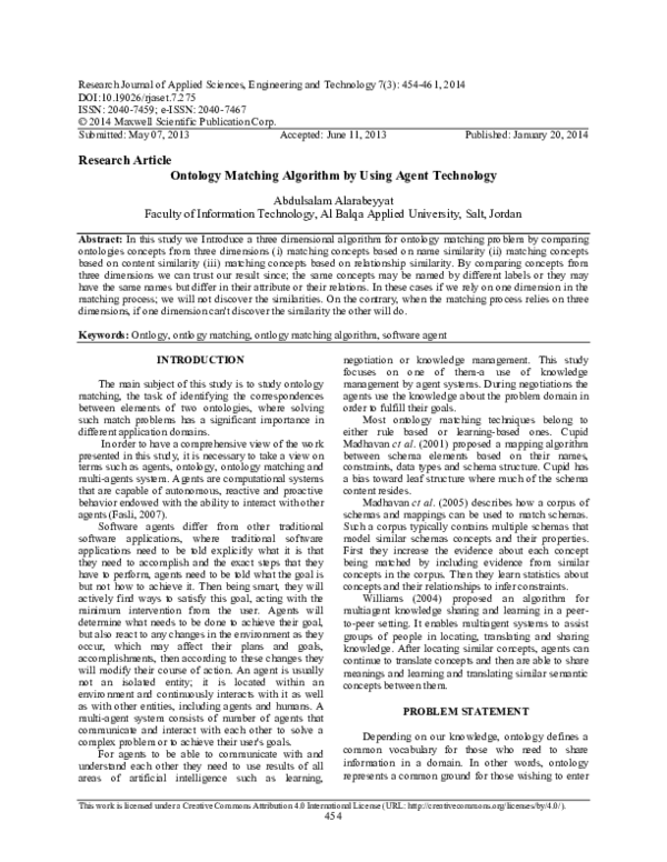 (PDF) Ontology Matching Algorithm by Using Agent Technology