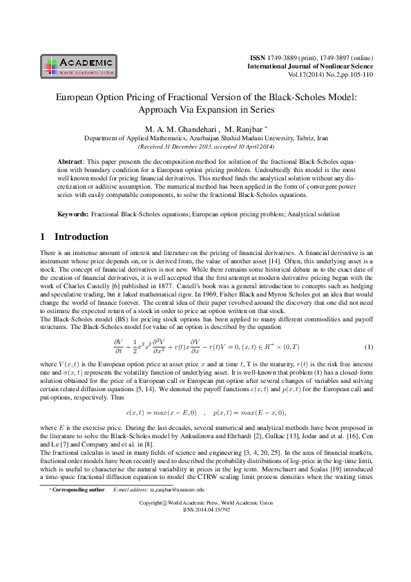 (PDF) Fractional Black-Scholes Option Pricing