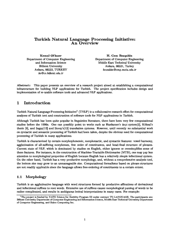 (PDF) Turkish Natural Language Processing Initiative: An Overview