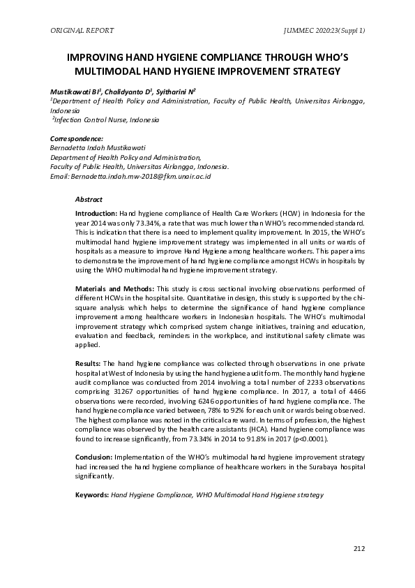 (PDF) Improving Hand Hygiene Compliance Through Who’s Multimodal Hand ...