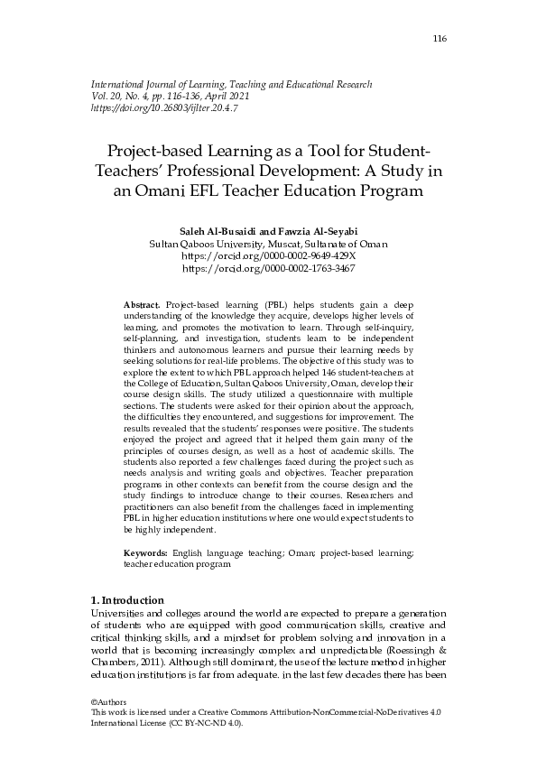 (PDF) Project-based Learning as a Tool for Student-Teachers ...