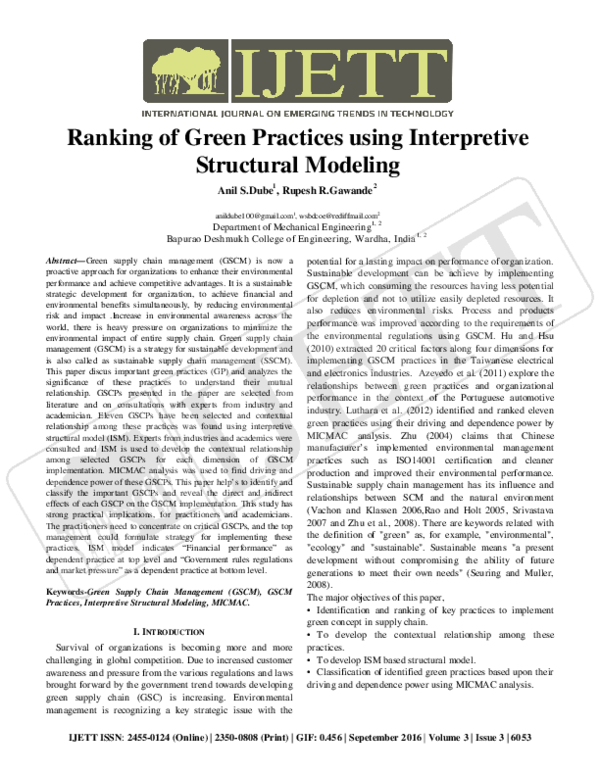 Pdf Ranking Of Green Practices Using Interpretive Structural Modeling