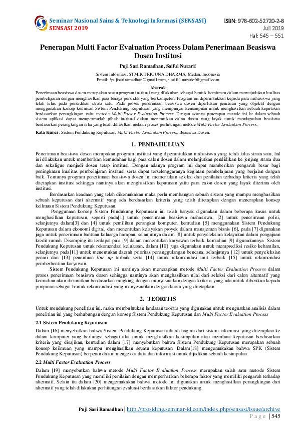 (PDF) Penerapan Multi Factor Evaluation Process Dalam Penerimaan ...