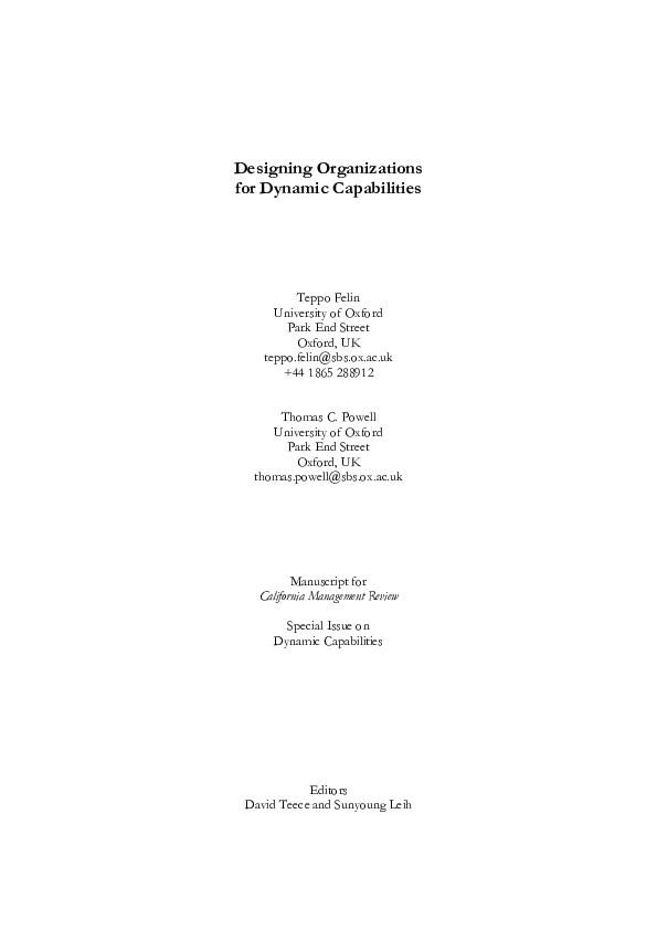 (PDF) Designing Organizations for Dynamic Capabilities (PDF) Designing Organizations for Dynamic Capabilities