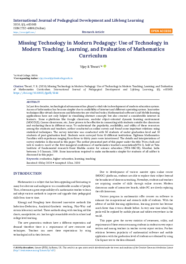 (PDF) Missing Technology in Modern Pedagogy: Use of Technology in ...