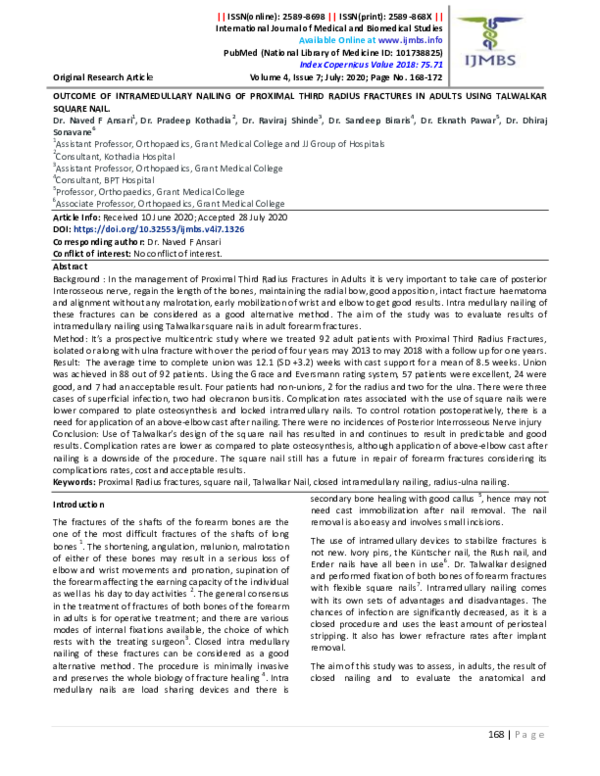 (PDF) Outcome of Intramedullary Nailing of Proximal Third Radius ...