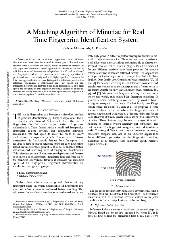 (PDF) A Matching Algorithm of Minutiae for Real Time Fingerprint ...