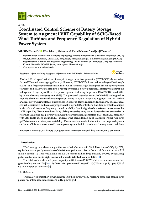 (PDF) Coordinated Control Scheme of Battery Storage System to Augment LVRT Capability of SCIG ...