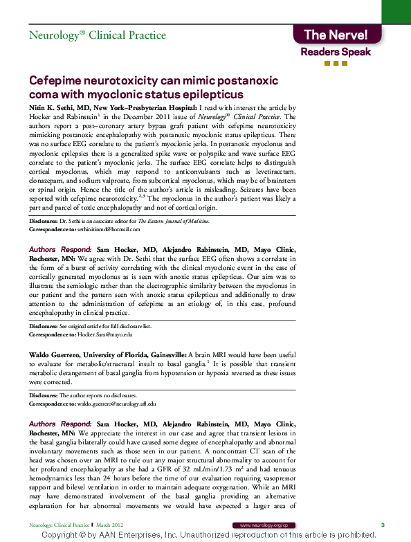 (PDF) Cefepime neurotoxicity can mimic postanoxic coma with myoclonic ...