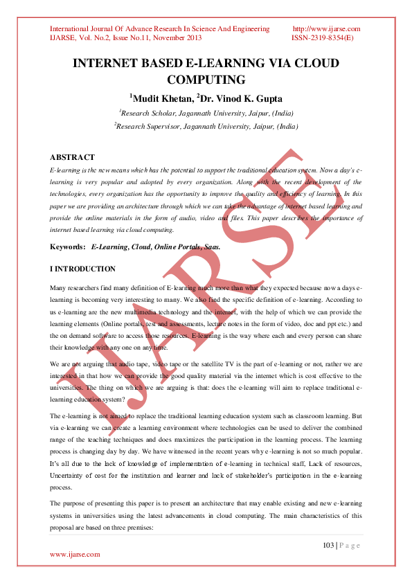 (PDF) Internet Based E-Learning via Cloud Computing