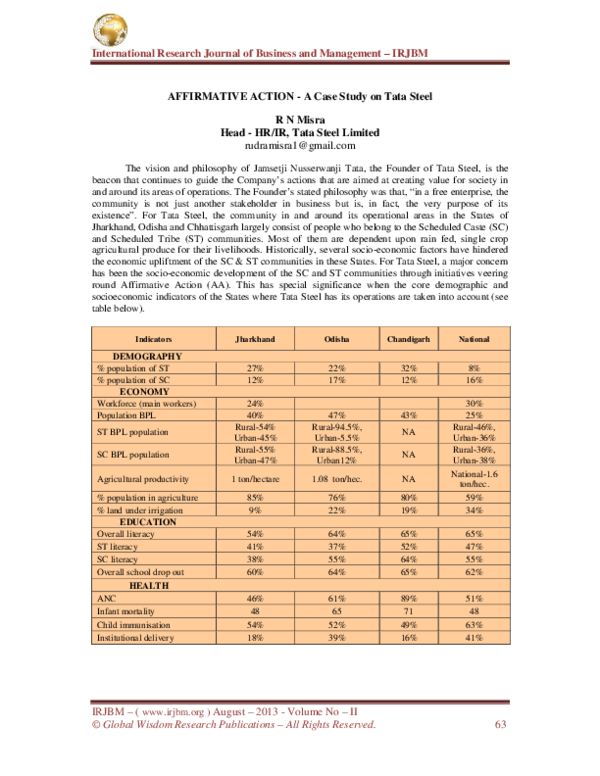 (PDF) Affirmative Action: A Case Study of Tata Steel