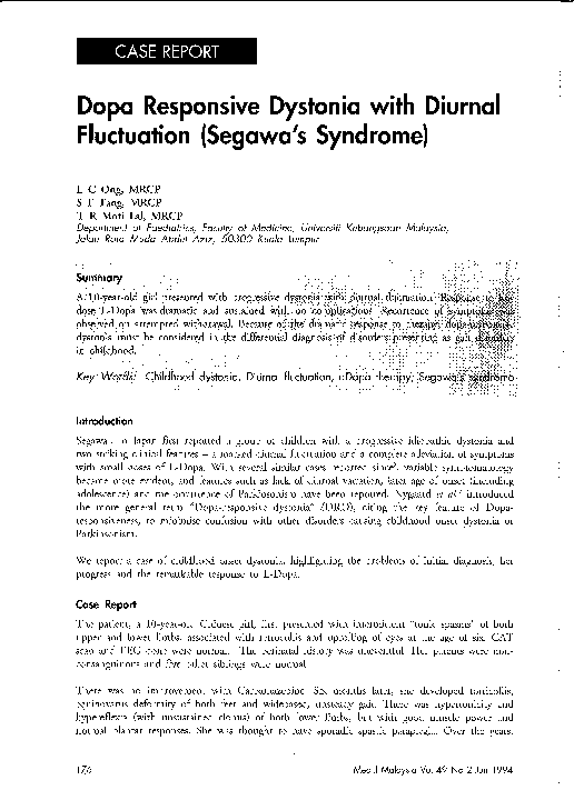 (PDF) Dopa responsive dystonia with diurnal fluctuation (Segawa's syndrome)