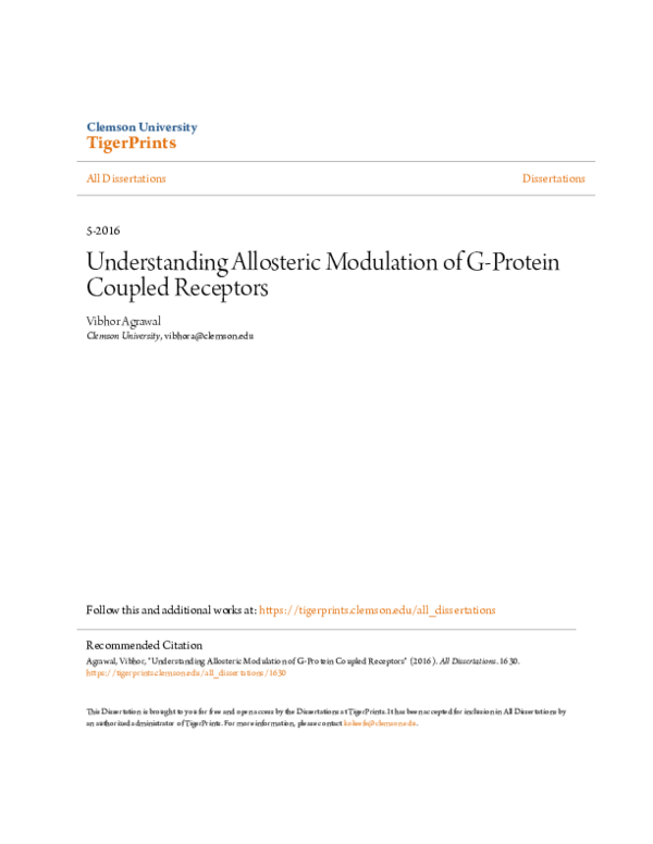 (PDF) Understanding Allosteric Modulation of G-Protein Coupled Receptors