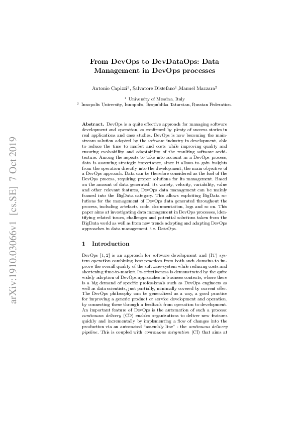 (PDF) From DevOps to DevDataOps: Data Management in DevOps Processes