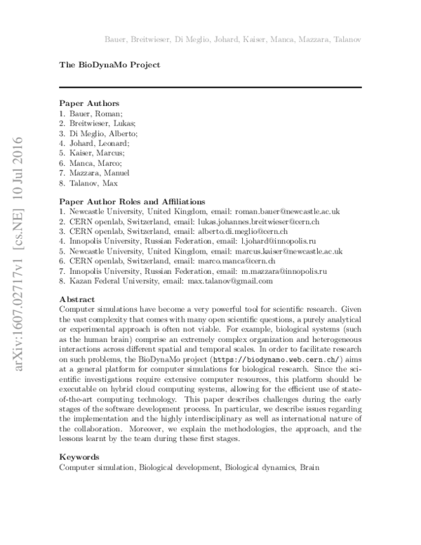 (PDF) The BioDynaMo Project