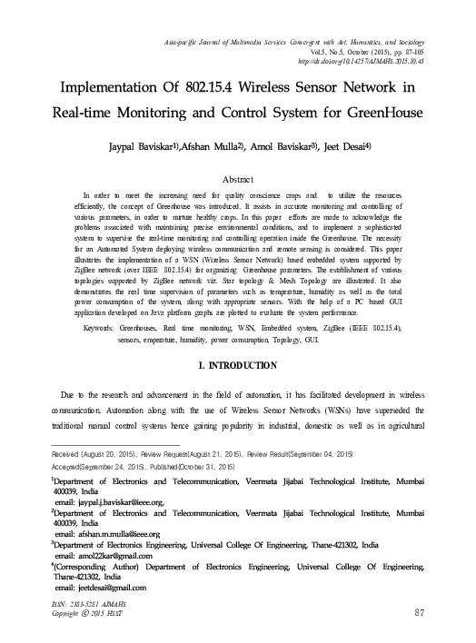 (PDF) Implementation of 802.15. 4 Wireless Sensor Network in Real-time Monitoring and Control ...