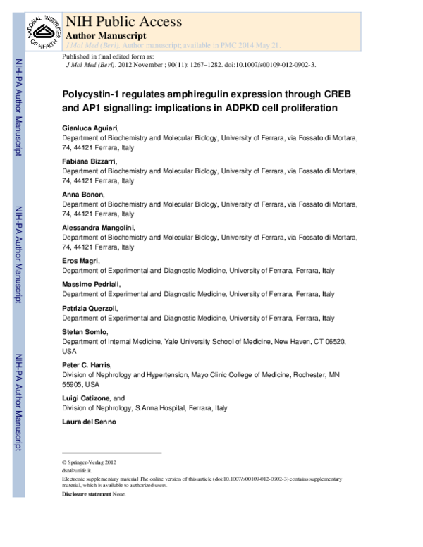 (PDF) Polycystin-1 regulates amphiregulin expression through CREB and ...