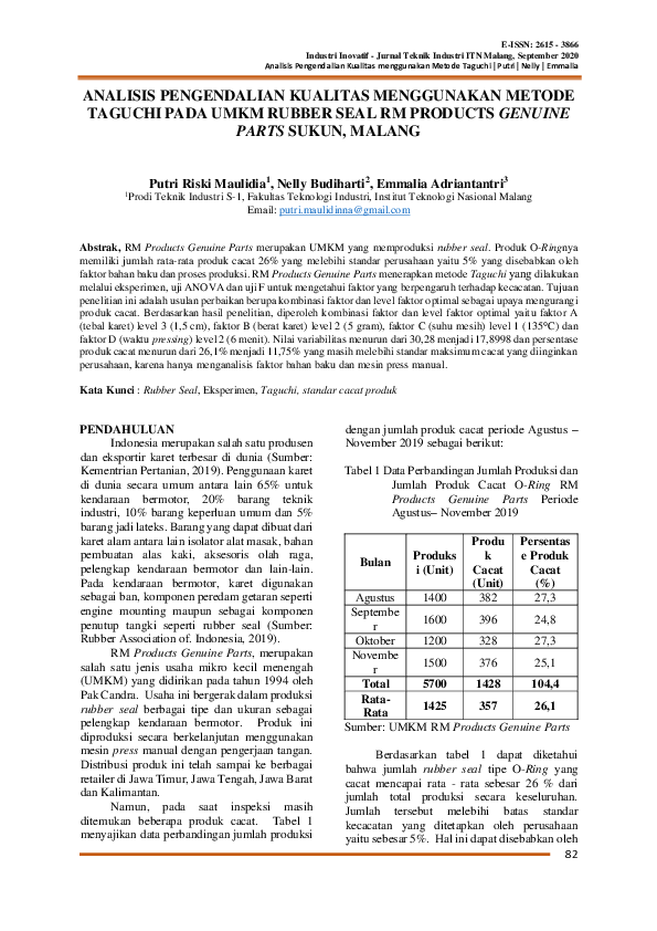 (PDF) Analisis Pengendalian Kualitas Menggunakan Metode Taguchi Pada ...