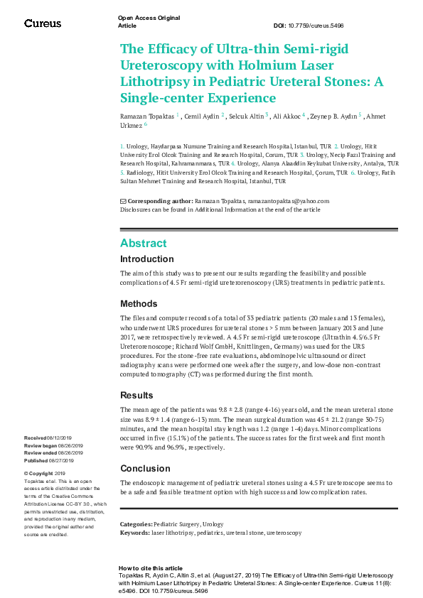 (PDF) The Efficacy of Ultra-thin Semi-rigid Ureteroscopy with Holmium ...