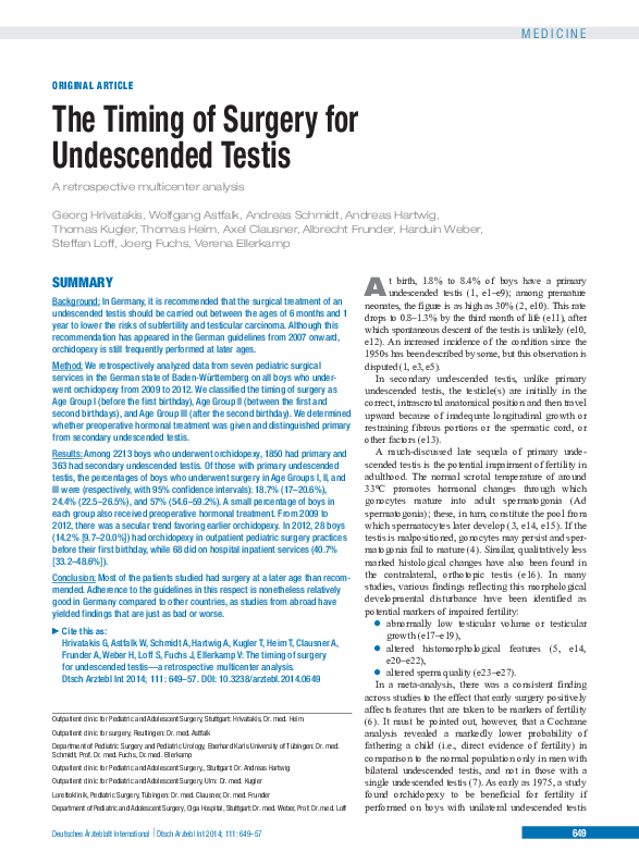 (PDF) The timing of surgery for undescended testis - a retrospective ...