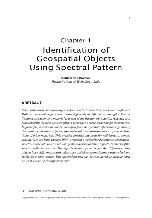 Pdf Identification Of Geospatial Objects Using Spectral Pattern