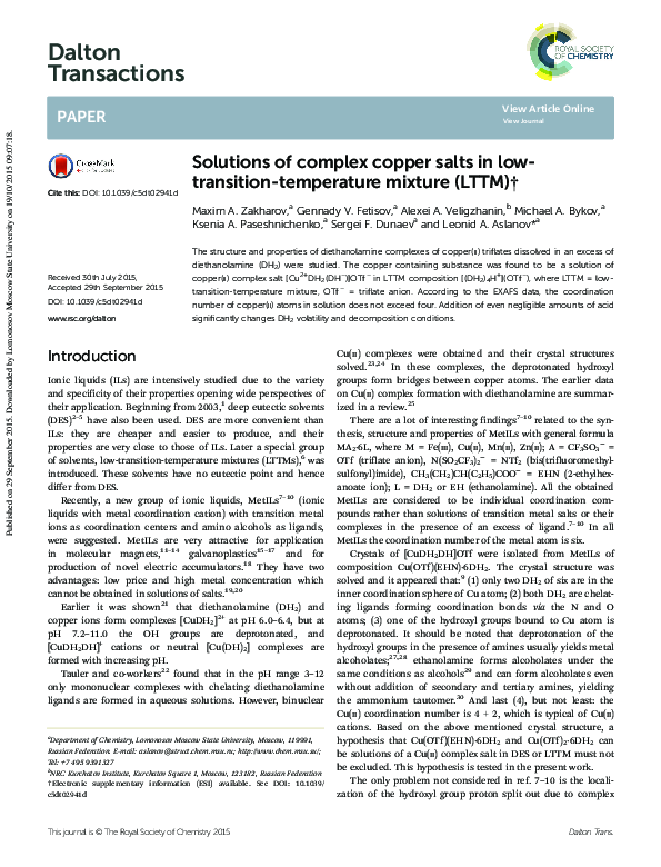 (PDF) Solutions of complex copper salts in low-transition-temperature mixture (LTTM)