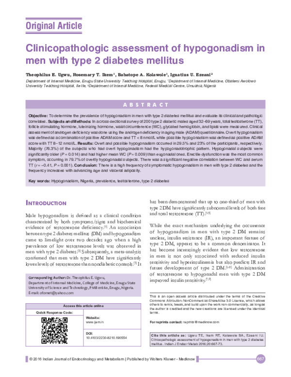 (PDF) Clinicopathologic assessment of hypogonadism in men with type 2 ...