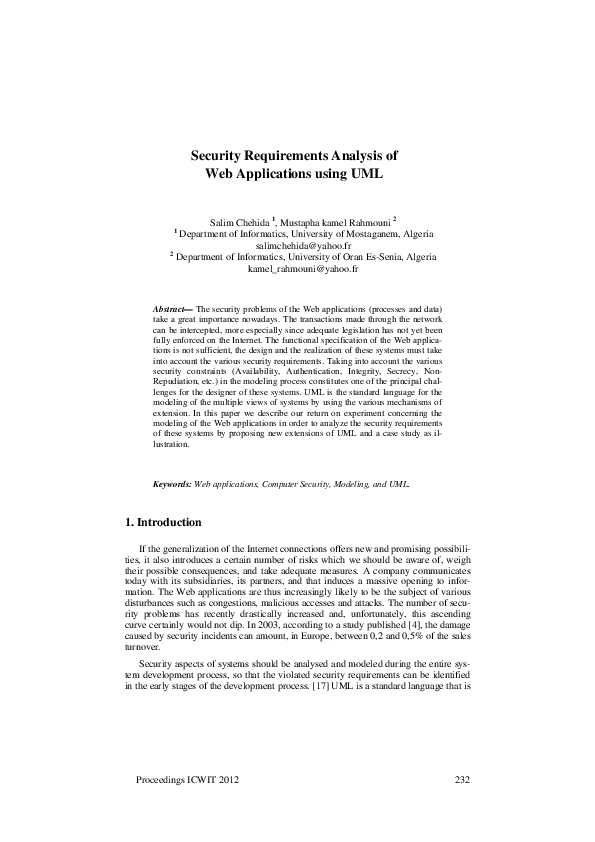 Pdf Security Requirements Analysis Of Web Applications Using Uml