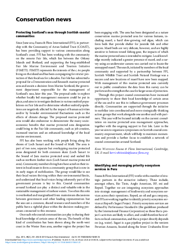 (PDF) Identifying and managing priority ecosystem services in Peru