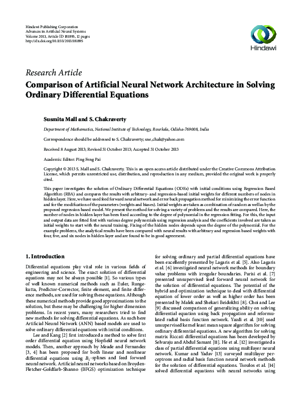 Pdf Comparison Of Artificial Neural Network Architecture In Solving