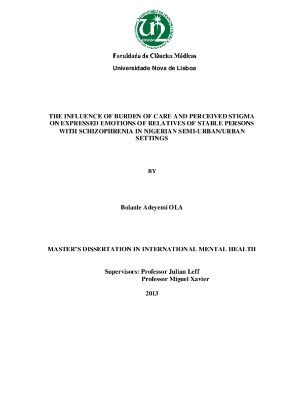 (PDF) The influence of burden of care and perceived stigma on expressed ...