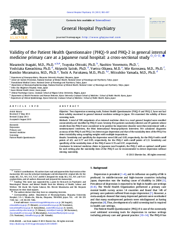 (PDF) Validity of the Patient Health Questionnaire (PHQ)-9 and PHQ-2 in ...