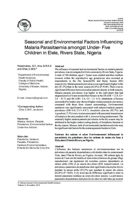 (PDF) Seasonal and Environmental Factors Influencing Malaria ...