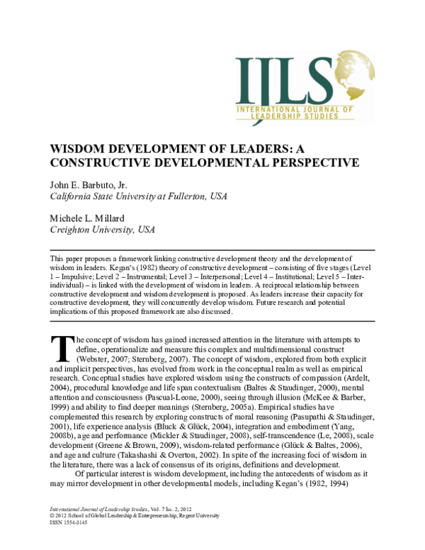 (PDF) Wisdom Development of Leaders: A Constructive Developmental ...